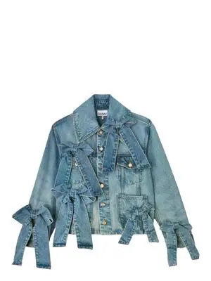 GANNI Bow-embellished Denim Jacket - Blue