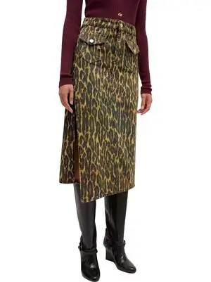 GANNI Animal-print Midi Skirt With Pockets - Brown