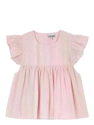 GANNI Striped Ruffled Top - Pink