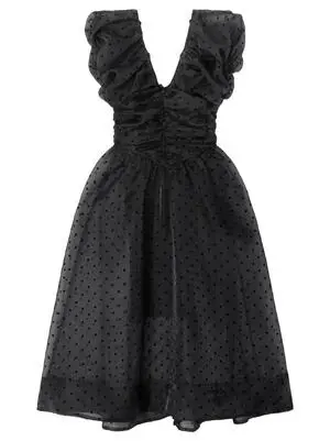 GANNI Ruffled Polka Dot-patterned Mini Dress - Black