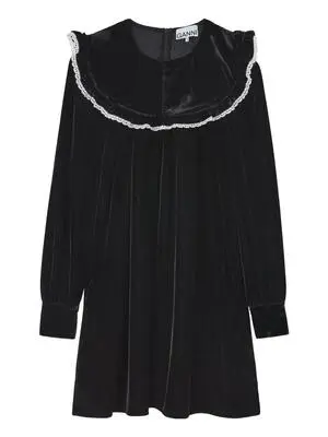 GANNI Ruffled Collar Dress - Black