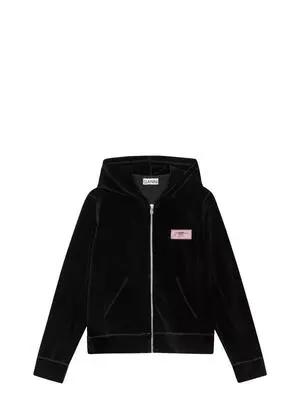 GANNI Velour Zip-up Hoodie - Black