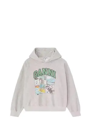 GANNI Graphic-print Hoodie - Grey