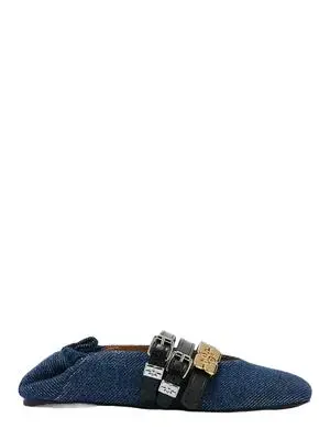GANNI Denim-effect Ballet Flats - Blue