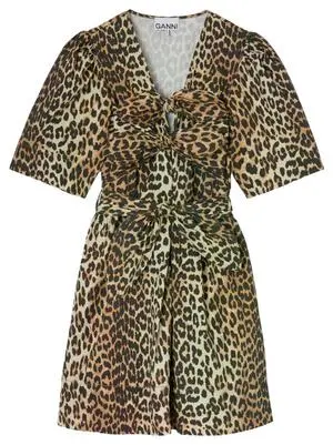 GANNI Knot Leopard-print Dress - Brown