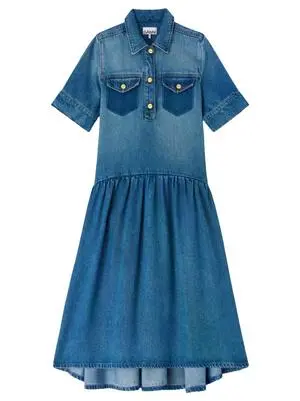 GANNI Buttoned Ruffled Dress - Blue