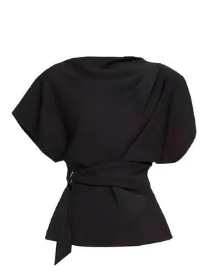 NISSA Draped Belted Top - Black