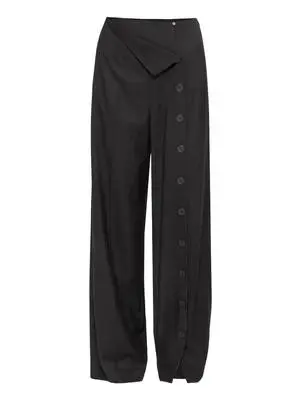 NISSA Button-detailed Wide Leg Trousers - Black