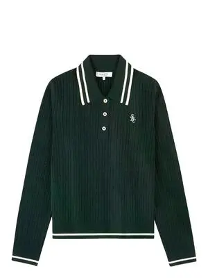 SPORTY & RICH Cable-knit Striped Polo Shirt - Green