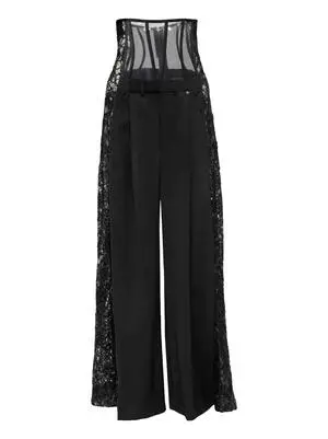 NISSA Wide Leg Trousers With Lace Detail - Black