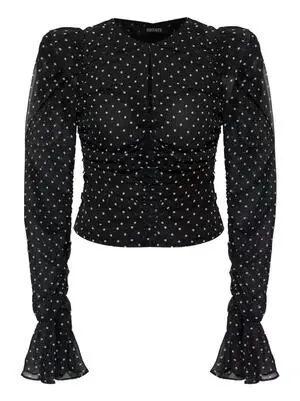 ROTATE BY BIRGER CHRISTENSEN Polka-dot Ruched Blouse - Black