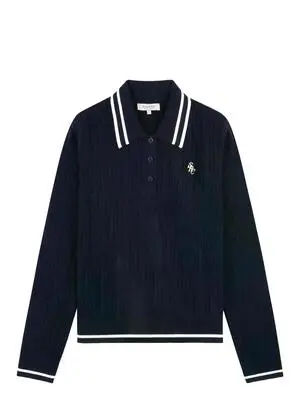SPORTY & RICH Cable-knit Striped Polo Shirt - Blue