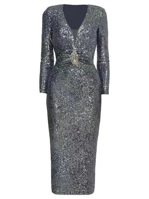 NISSA Sequined Midi Dress - Grey
