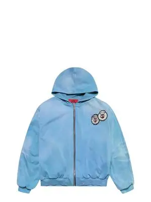 424 Crest Patch Zip-up Hoodie - Blue
