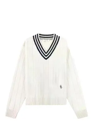 SPORTY & RICH V-neck Striped Jumper - Neutrals