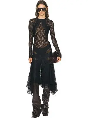 Attico Long Sleeve Lace Midi Dress - Black
