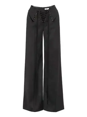 NISSA Drawstring-detail Wide Leg Pants - Black