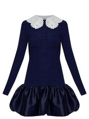 SELF-PORTRAIT Dress With Detachable Collar - Navy Blue
