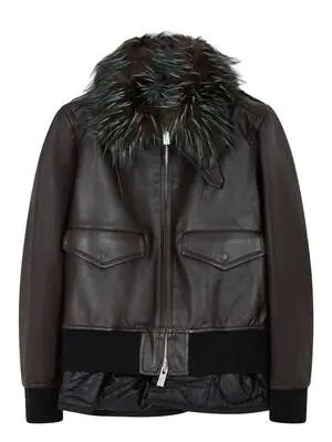 Sacai Layered Leather Jacket - Brown