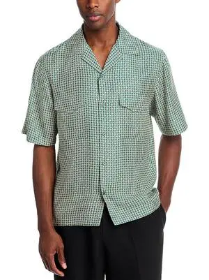 Simkhai Clarke Printed Short Sleeve Silk Camp Shirt - Kelly Green