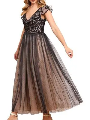 NEEDLE & THREAD Adeline Bodice Ankle Gown - Graphite/beige