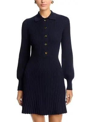 SINGLE THREAD Long Sleeve Sweater Knit Dress - Navy