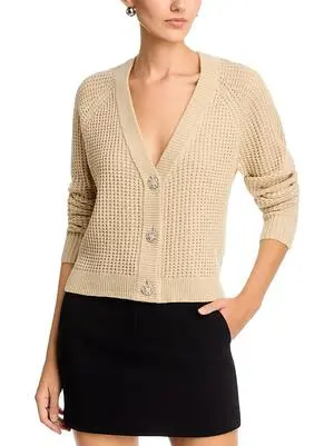 SINGLE THREAD Metallic Knit Cardigan Champagne
