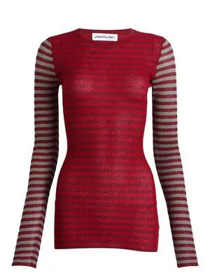 PEACHY DEN Elise Long Sleeve Top - Burgundy Stripe