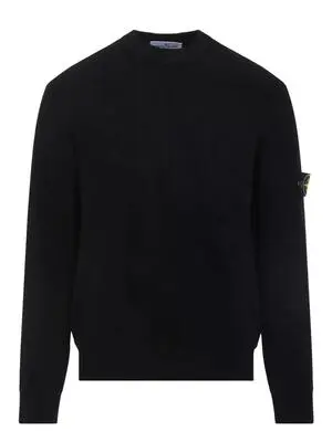 Stone Island Ribbed Knit Sweater With Logo Patch - Black
