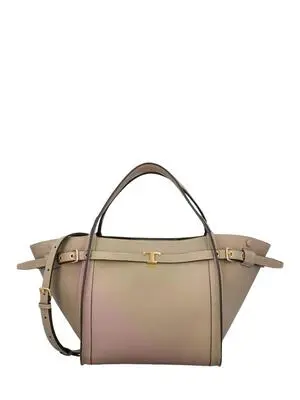 TOD'S Small Leather Tote Bag With Metal Detail - Grey