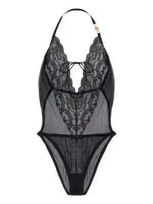 Versace Embroidered Lace-trim Bodysuit - Black