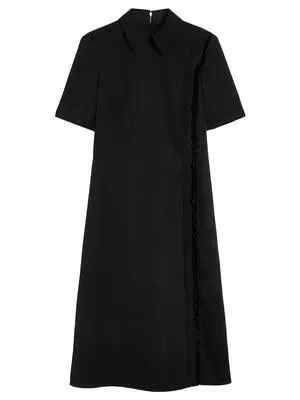 JIL SANDER Pointed Collar Ruffle Wool Gabardine Dress - Black
