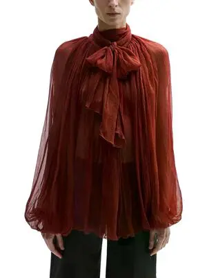 ATU BODY COUTURE Pleated Bow Blouse - Red