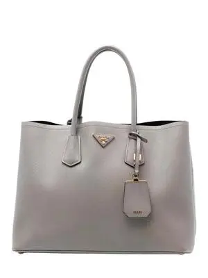 Prada Large Saffiano Cuir Double Satchel - Grey