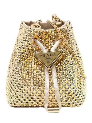 Prada Mini Re-nylon Embellished Bucket Bag - Gold