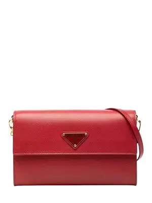 Prada Saffiano Leather Wallet On Strap Crossbody Bag - Red