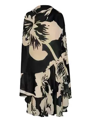 Johanna Ortiz Floral-print Ruffled Cape - Black