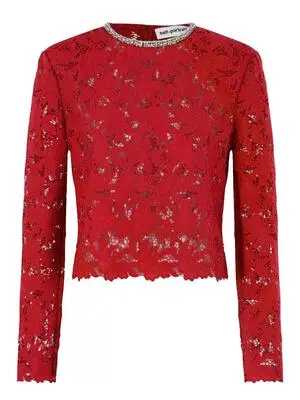 SELF-PORTRAIT Lace-embellished Top - Red