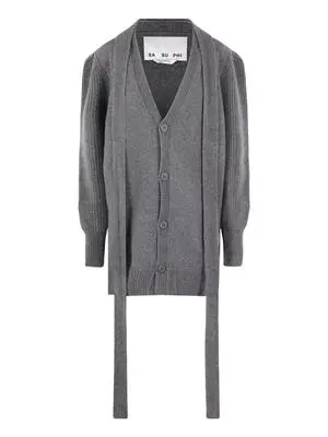 SA SU PHI Buttoned Tie Cardigan - Grey