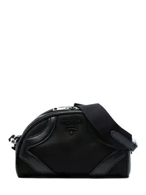 Prada Soft Calf Trimmed Tessuto Bowling Crossbody Bag - Black