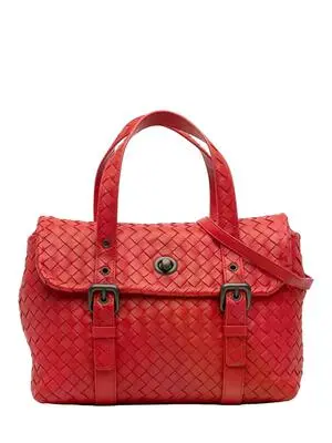 Bottega Veneta Nappa Intrecciato Flap Satchel - Red
