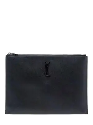 Saint Laurent Grain De Poudre Monogrammed Clutch - Black