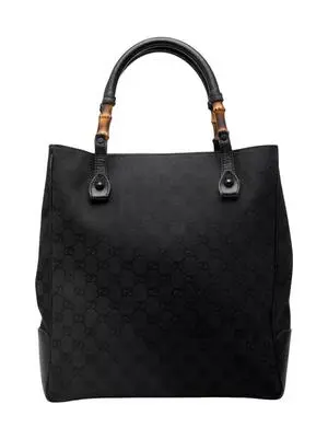 Gucci Gg Canvas Bamboo Tote Bag - Black