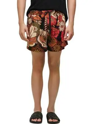 OSKLEN Floral-print Drawstring Shorts - Black