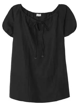 DEIJI STUDIOS Tie-detailed Linen Mini Dress - Black