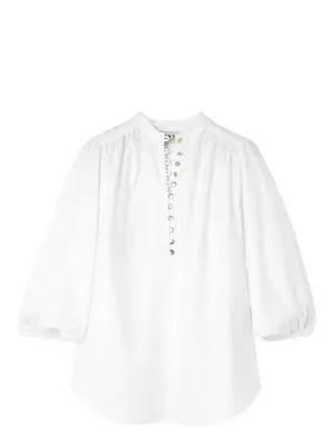Maison Mayle Vivi Pleated Herringbone Cotton Blouse - Ivory