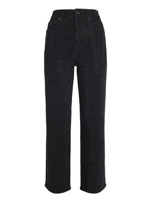 Paige Embellished Stevie Straight Jeans - Black