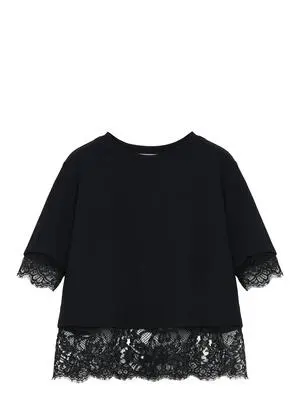 Alexander McQueen Cotton Lace Trim T-shirt - Black