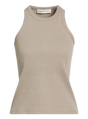 MODES MODES' Dark Green Ribbed Cotton Tank Top Khaki
