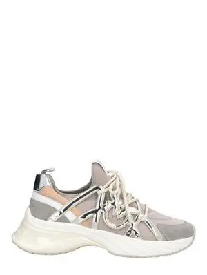 Pinko Sneakers In Light Leather, Textile And Synthetic Fibers - Grey